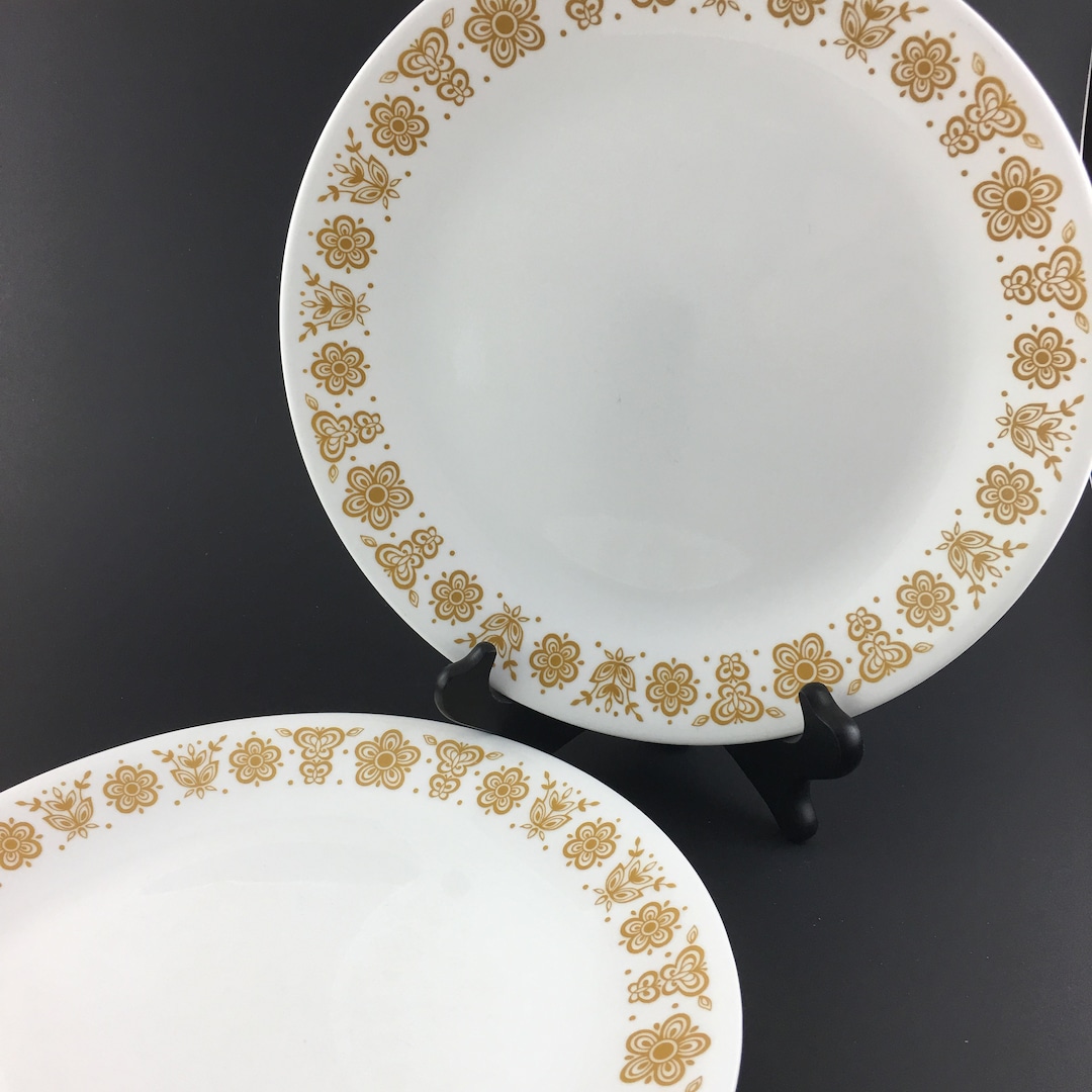 Set of 4 Corelle Butterfly Gold Dinner Plates / 1970 Corelle Corning ...
