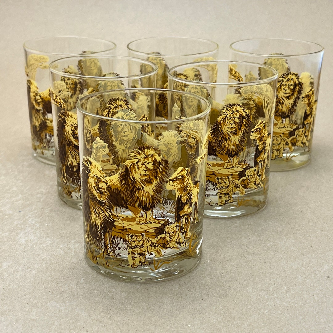 Vintage Set of 6 Taste Setter Lion King Design Cocktail Glass, Lion ...