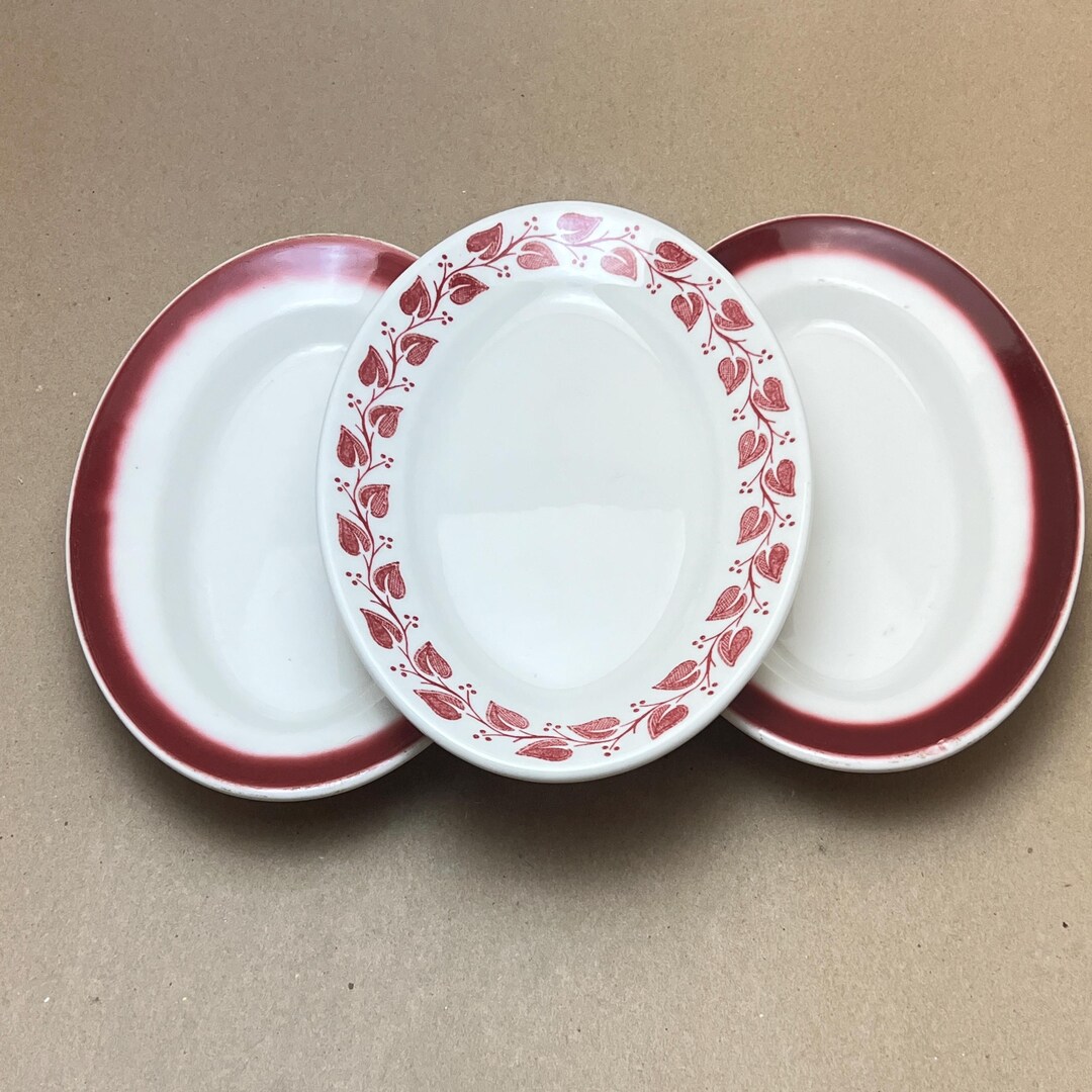 Set of 3 Buffalo China Restaurantware Maroon Air Brushed Serving Plates ...