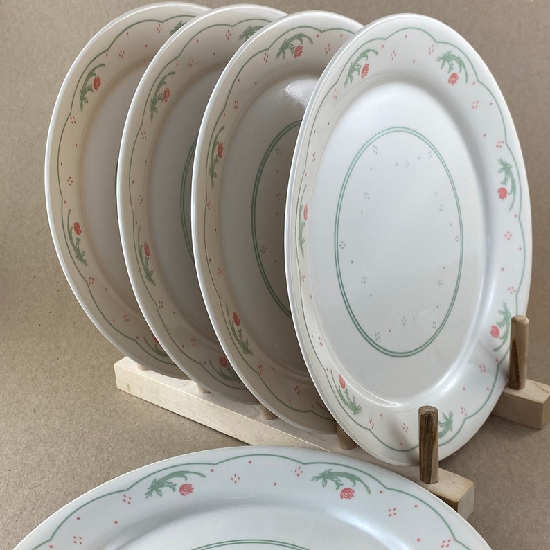 Corelle Pink Flowers Green Dots Band Beige Background Calico Rose ...