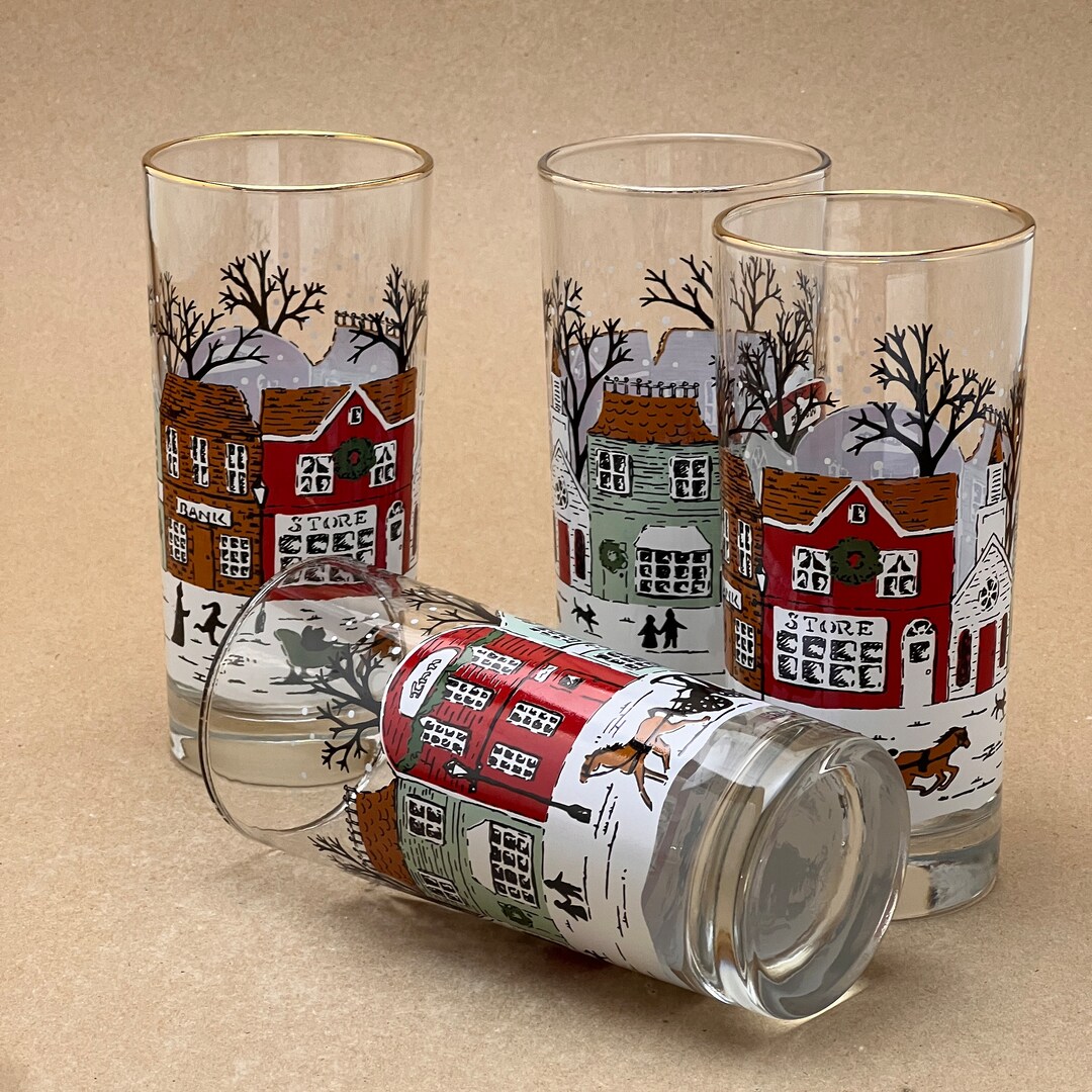 Christmas Winter Scene Stagecoach Highball Cocktail Glass - Etsy
