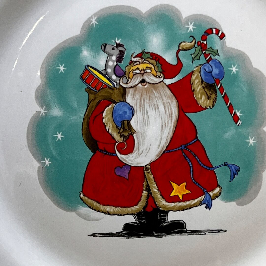 Merry Brite Santa Dinner Plate Green Snowflake Border Set of 4 - Etsy