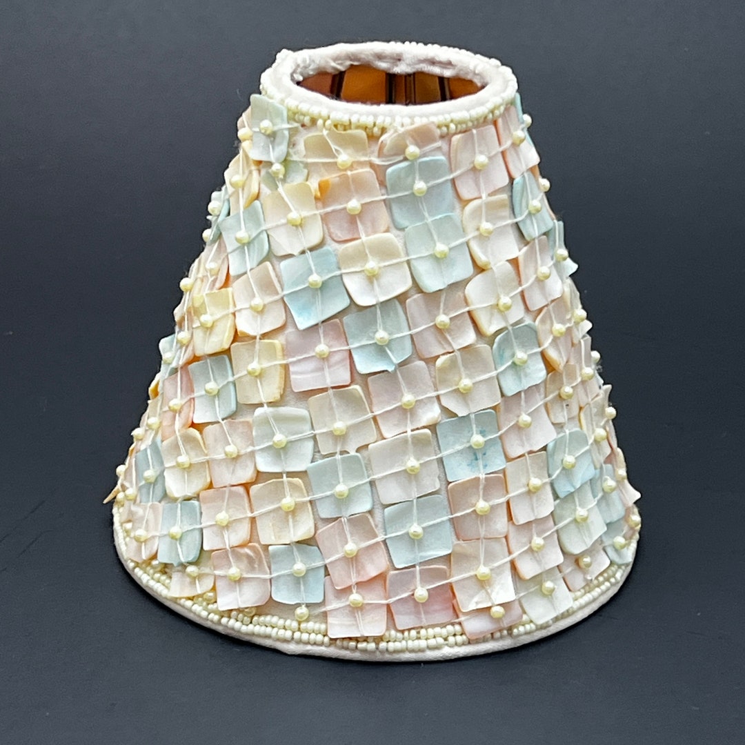 Vintage Hand Made Satin Mother of Pearl Shell Pink Blue Petite Lamp ...