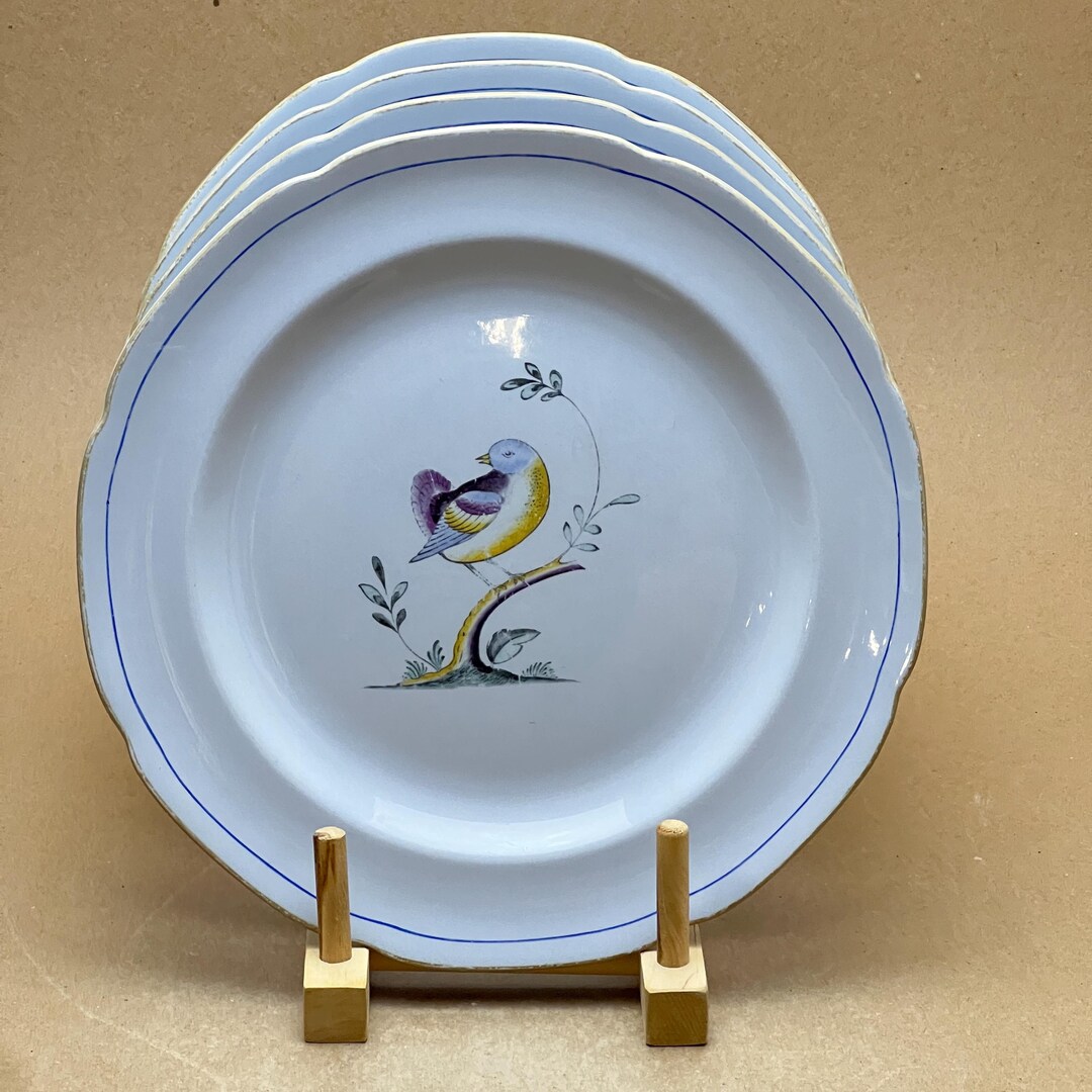 Set of 4 Spode Queen's Bird Blue Gray Body Fine Stoneware Scalloped ...