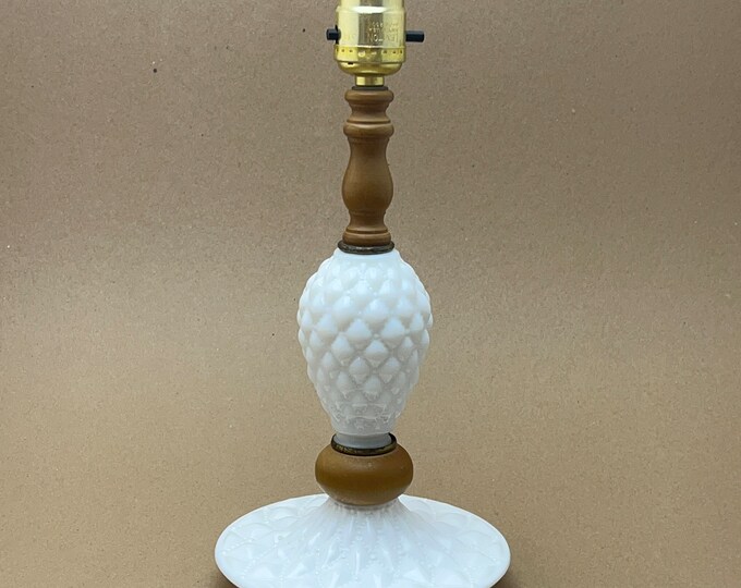 Vintage Quilted Milk Glass Lamp Bedside Dresser Quilted Milk Glass Lamp White Glass Lamp