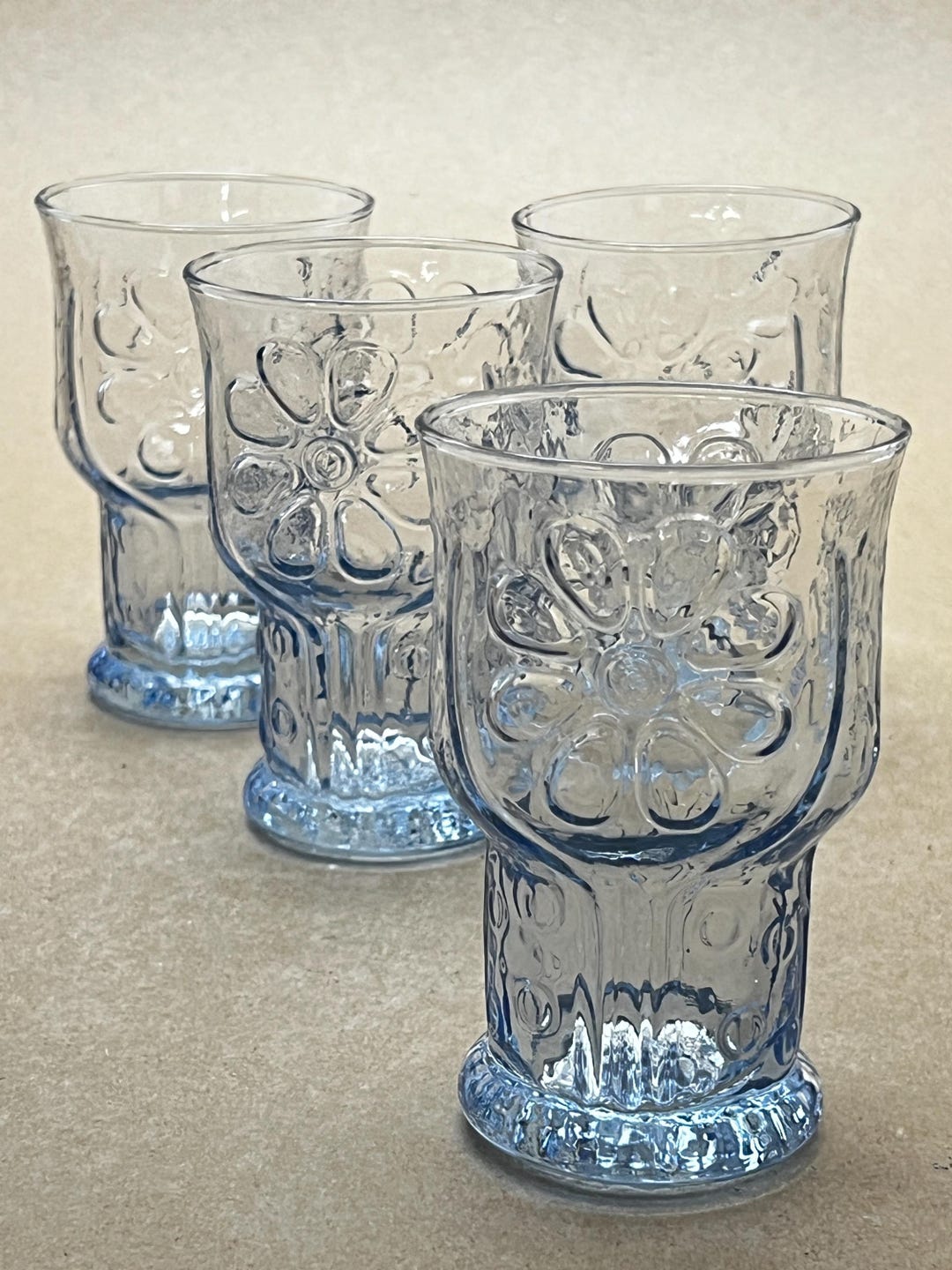 Set of 4 Vintage Libbey Country Garden Icy Blue Glass Juice Glass ...