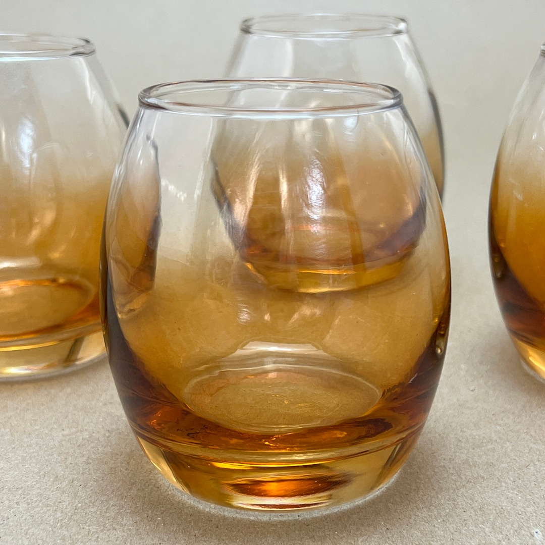 Set of 4 Orange Ombre Roly Poly Style Modern Juice Glass, Orange ...