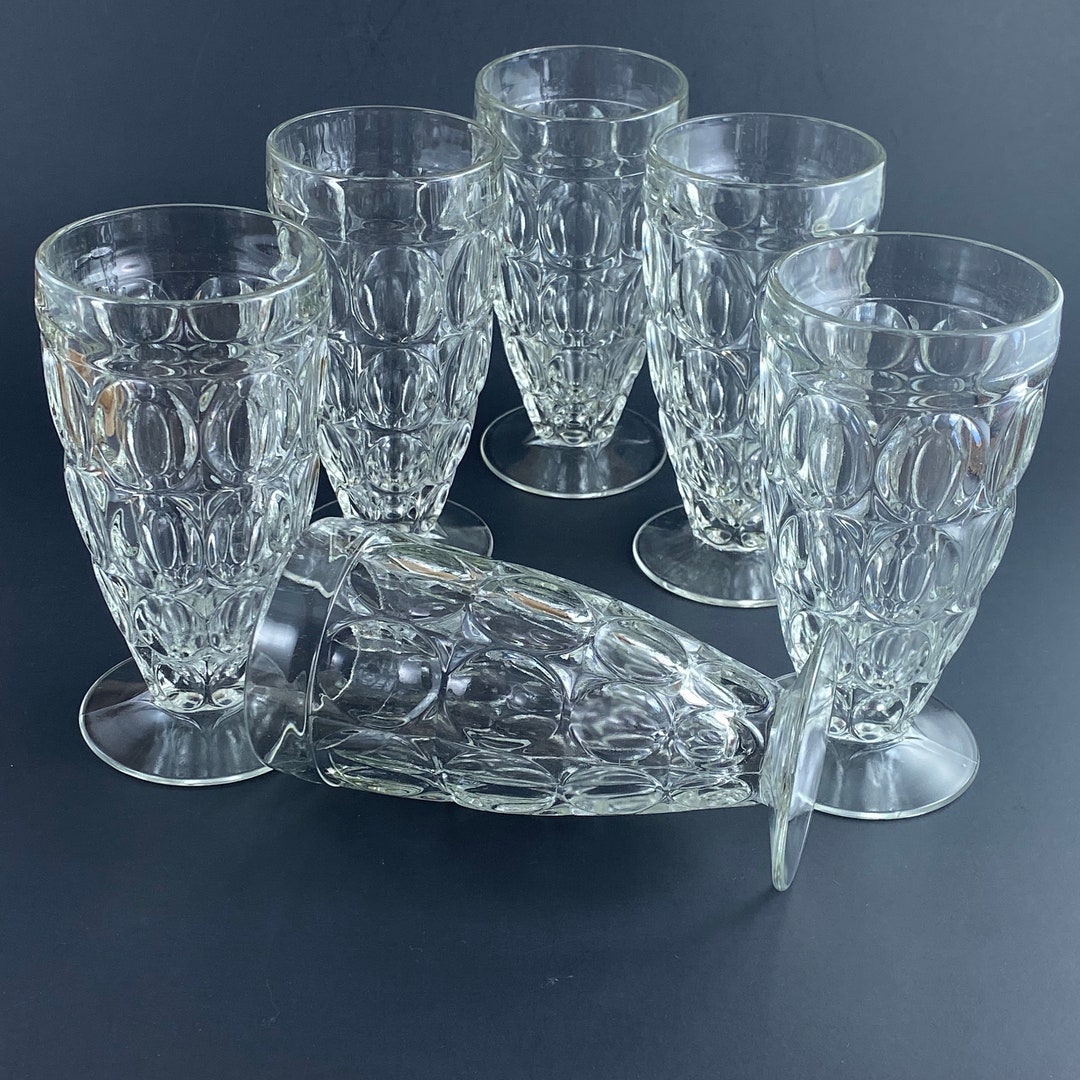 Set of 6 Jeannette Thumbprint Footed Juice Glass, Jeanette Pilgrim ...