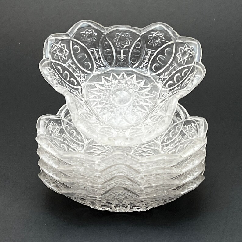 Vintage Starburst Glass Dipping Bowls Set - Triangle Scalloped Rim - Etsy