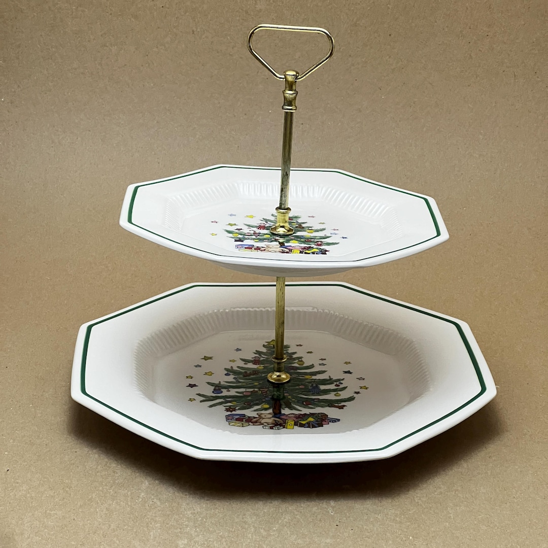 Nikko Christmastime 2 Tiered Serving Tray Dinner & Salad Plate, Nikko Christmas, Christmas Tree ...