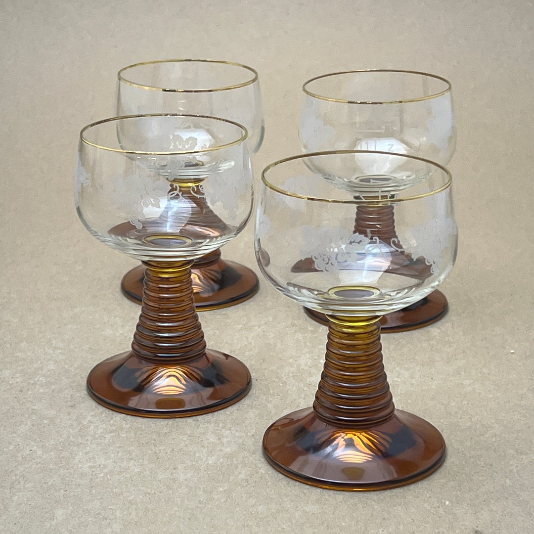 Römer Frosted Grape Gold Coil Stem & Trim Wine Glasses Set 4, Römer ...