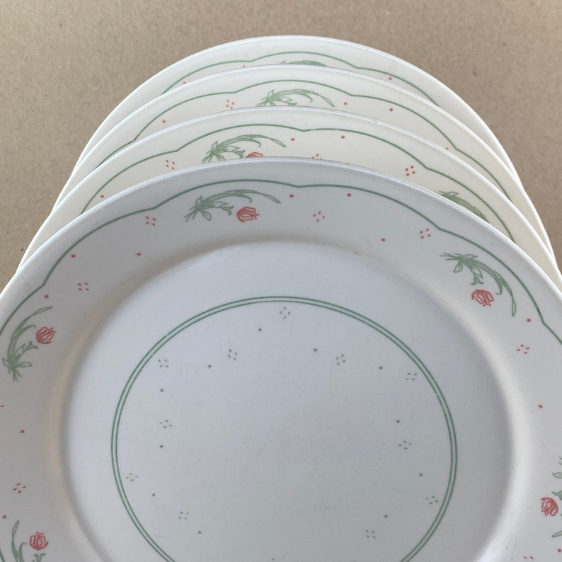 Corelle Pink Flowers Green Dots Band Beige Background Calico Rose ...