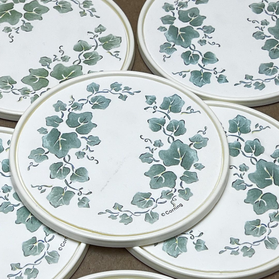Set of 6 Vintage Corelle Callaway Ivy Plastic Coasters, Corelle Green ...