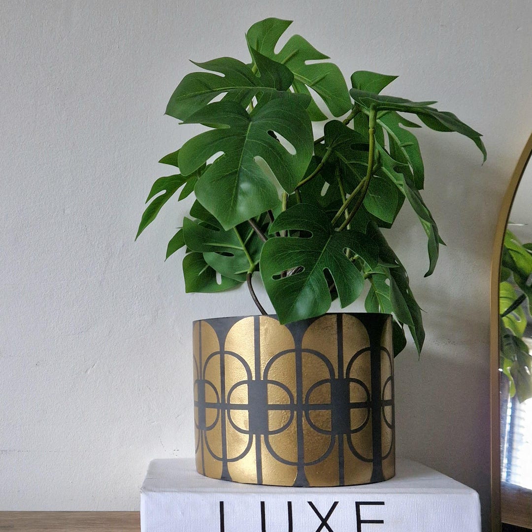 Grey & Gold Art Deco Plant Pot | Home Décor | Eco-friendly | Jesmonite ...