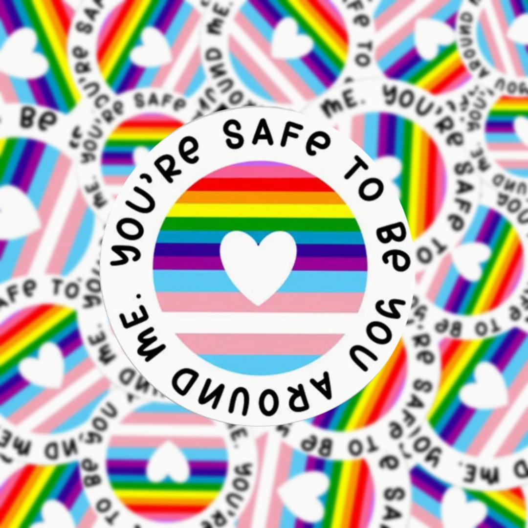 Safe Space Pride Flag Trans Flag Circle Round Heart Sticker - Etsy