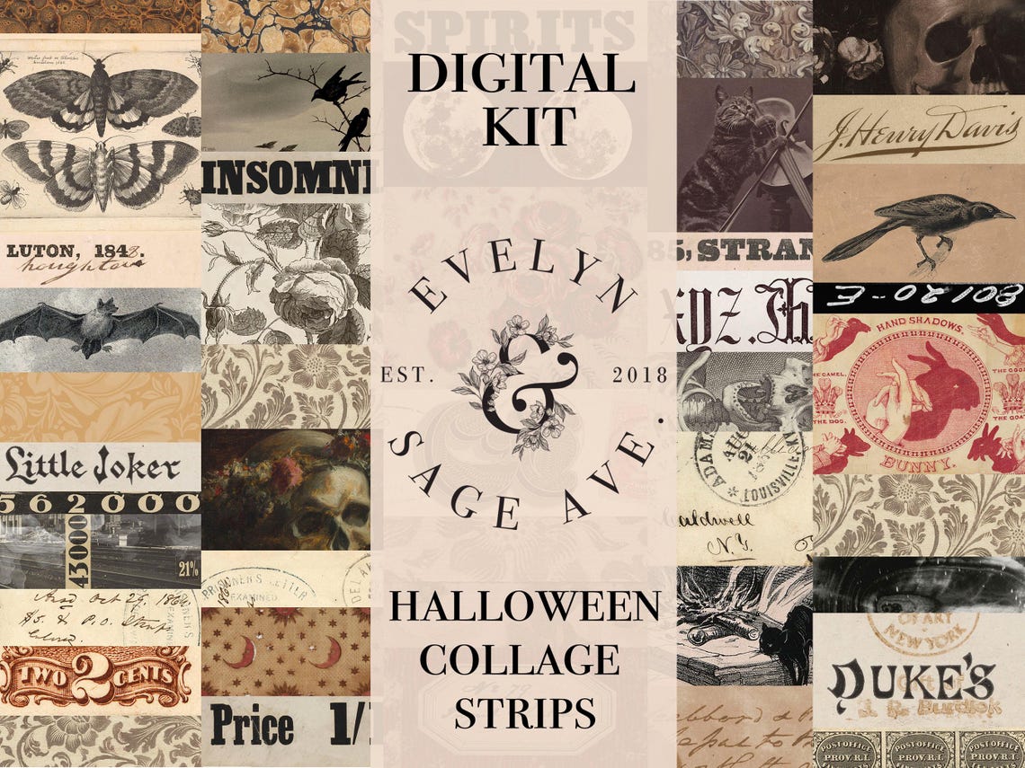 Halloween Collage Strips Printable Journal Kit - A4 Digital Download ...