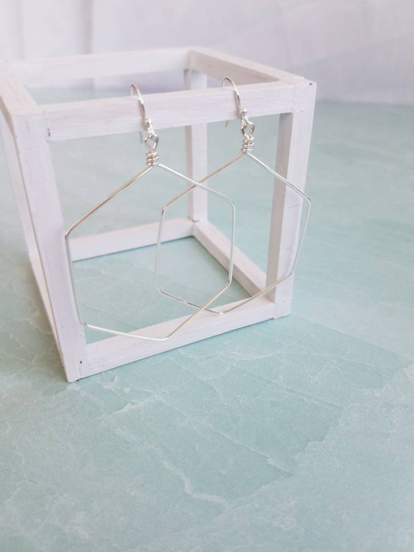 Silver Hexagon Hoops Large Sterling Silver Hoops Geometric - Etsy