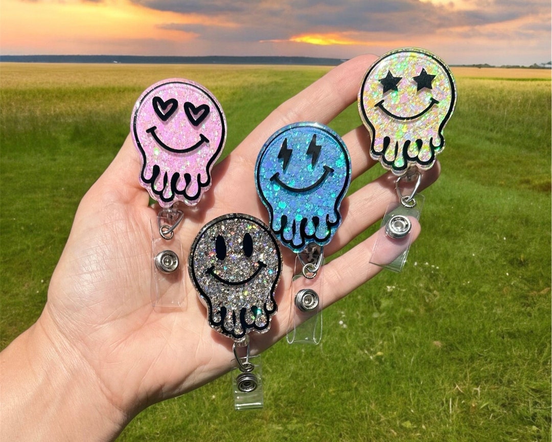 Smile Face Badge Reel, Drip Smiley Face Badge Reel, Nurse Badge Reel ...