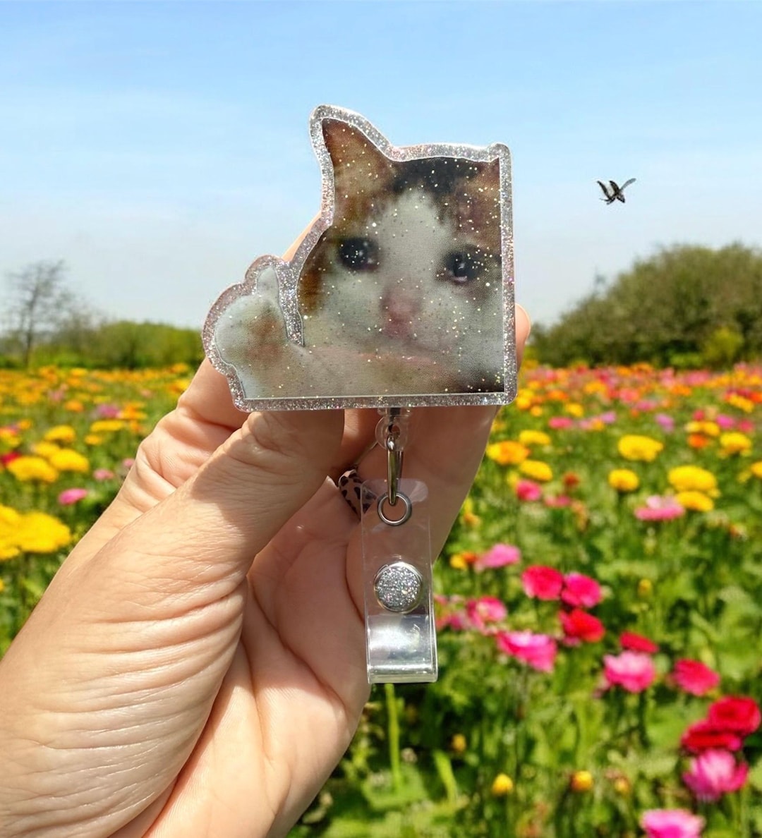 Sad Cat Meme Badge Reel, Funny Cat Badge Reel, ID Holder, Nurse Badge ...