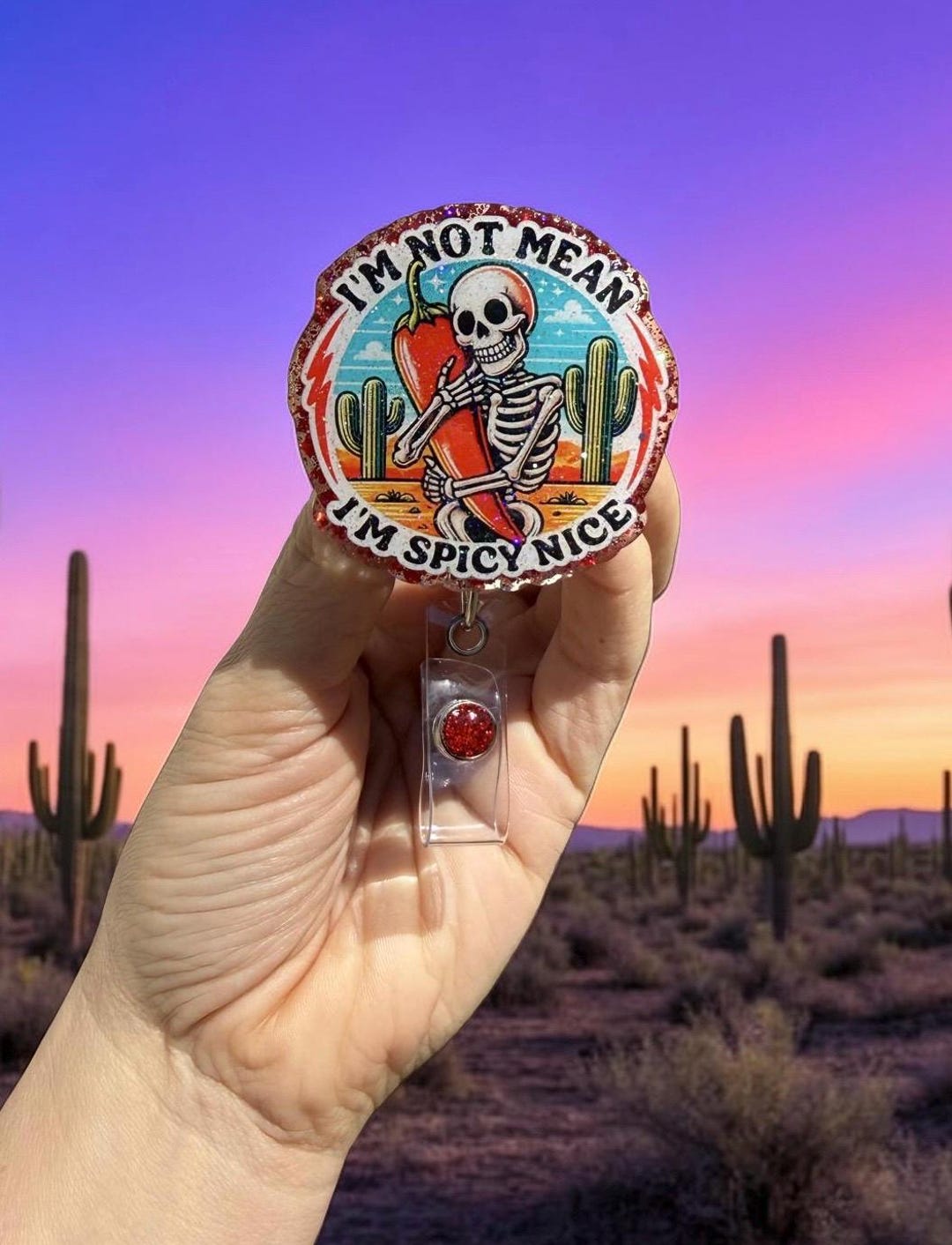 I’m Not Mean I’m Spicy Nice Badge Reel, Nurse Badge Reel, Teacher Badge ...