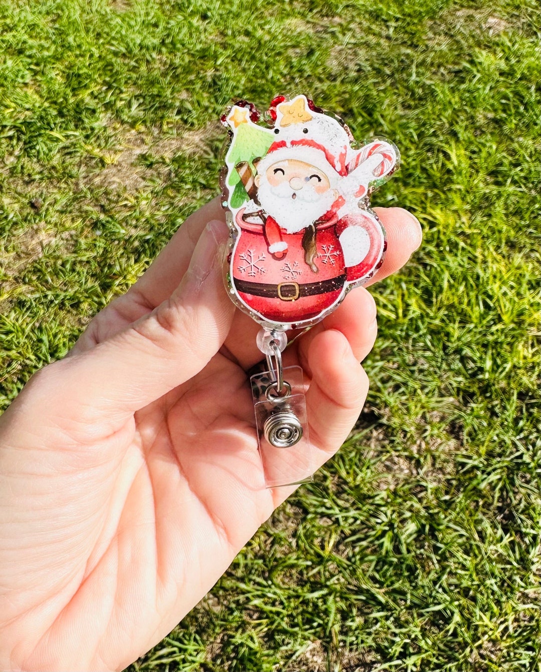 Christmas Glitter Badge Reel, Santa Claus Badge Reel, Nurse Badge Reel ...