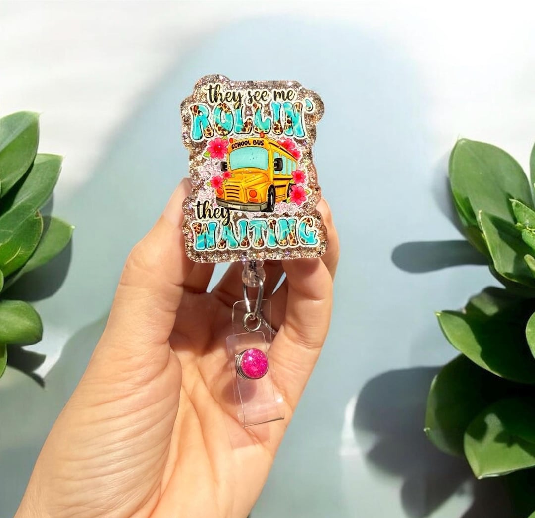 Bus Driver Badge Reel, School Bus Badge Reel, Bus Driver Gift, Glitter ...