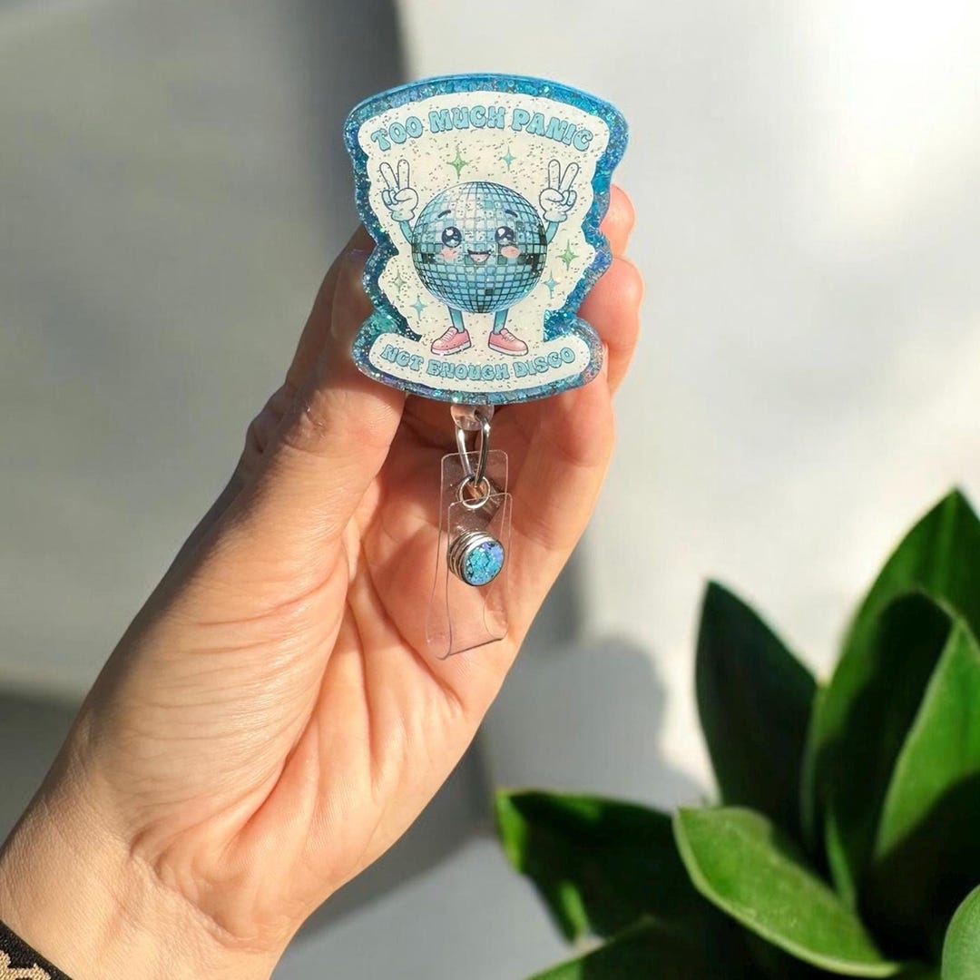 Funny Badge Reel, Too Much Panic Not Enough Disco Badge Reel, Glitter ...