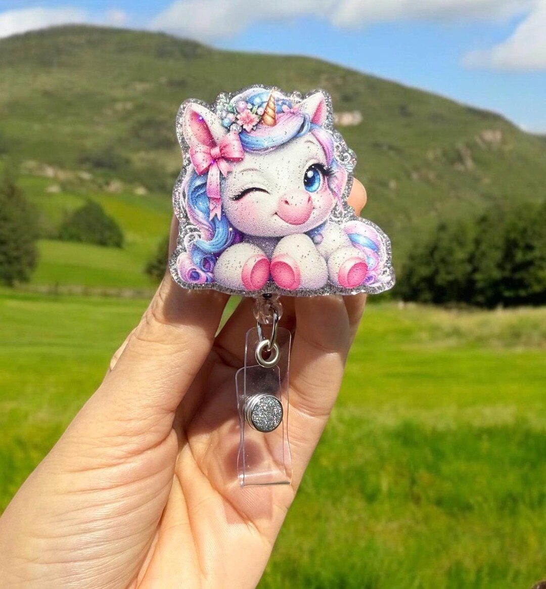 Cute Unicorn Badge Reel, Unicorn ID Holder, Nurse Badge Reel, Teacher ...