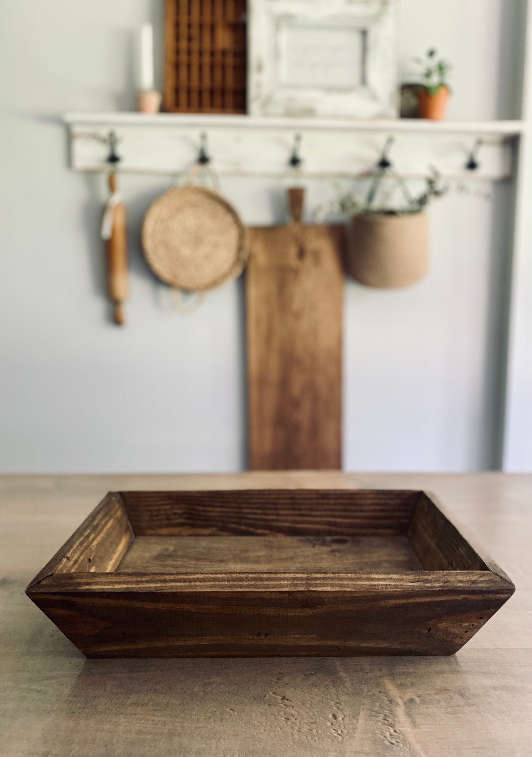 Solid Wood Tray Centerpiece // Farmhouse Kitchen Decor // - Etsy
