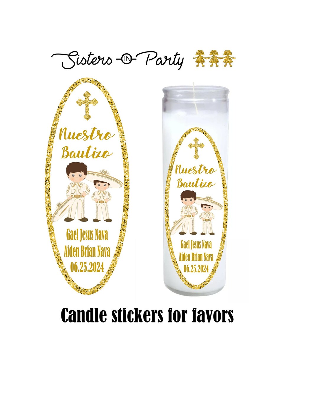 2 Boys Charro Personalized Stickers /NUESTRO BAUTIZO / Charrito Labels ...