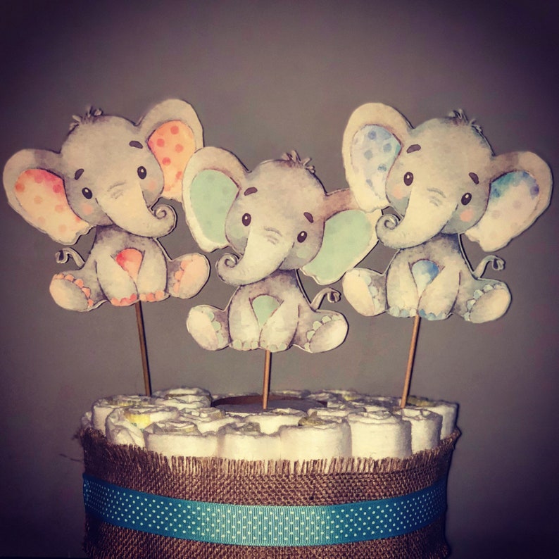 Baby Elephant Watercolor Centerpiece Picks/ Baby Shower Elephant Party ...