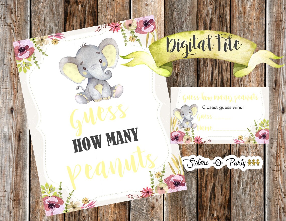 NEUTRAL Elephant Peanuts Guessing Game PDF/ Printable / Elephant Shower ...