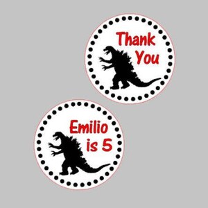 Godzilla Personalized Stickers / Dinosaur Stickers / Godzilla Thank You ...