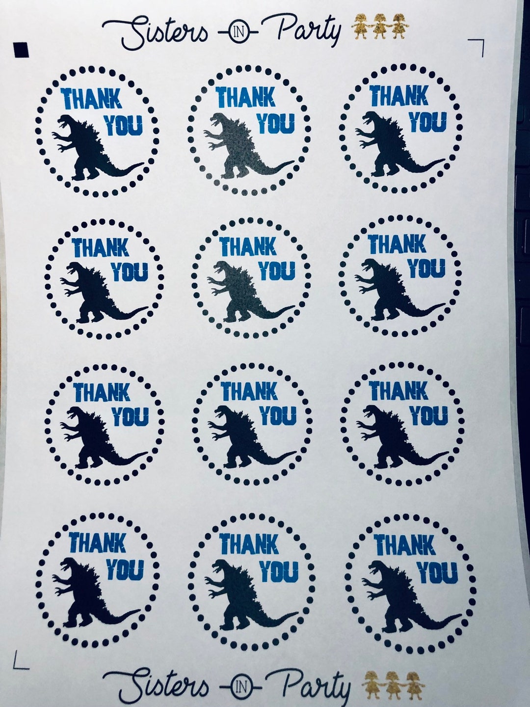 Godzilla Personalized Stickers / Dinosaur Stickers / Godzilla Thank You ...