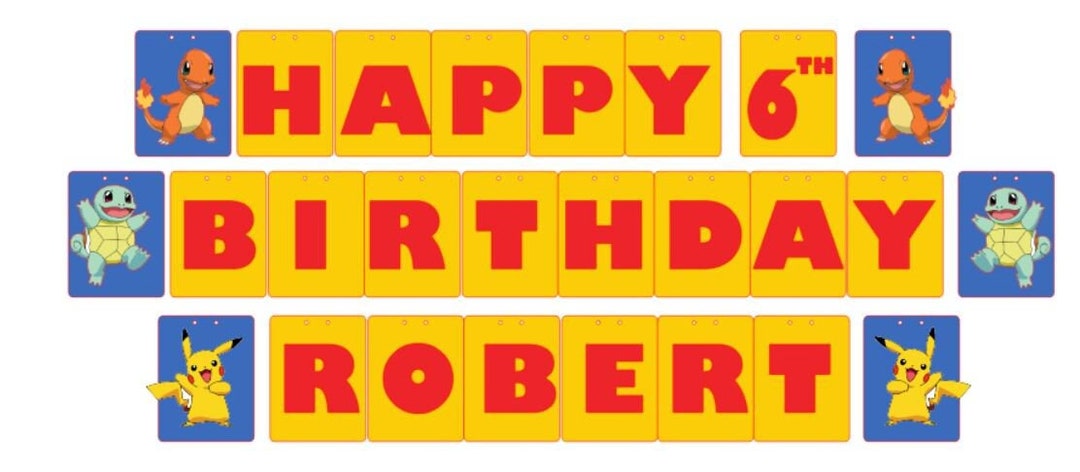 Pokemon Party Package - Banner & Garland - Any Color - Custom Wording ...