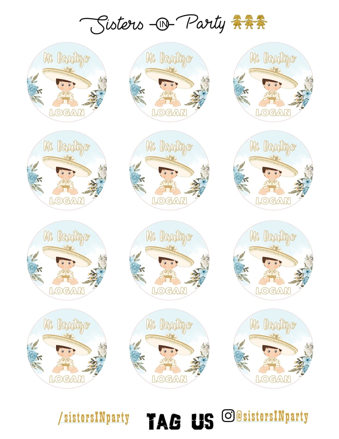 Charro Personalized Stickers /charrito Charrita Labels / Light Blue - Etsy