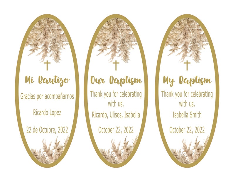Pampas Personalized Stickers / Baptism Labels / Baptism Favors - Etsy