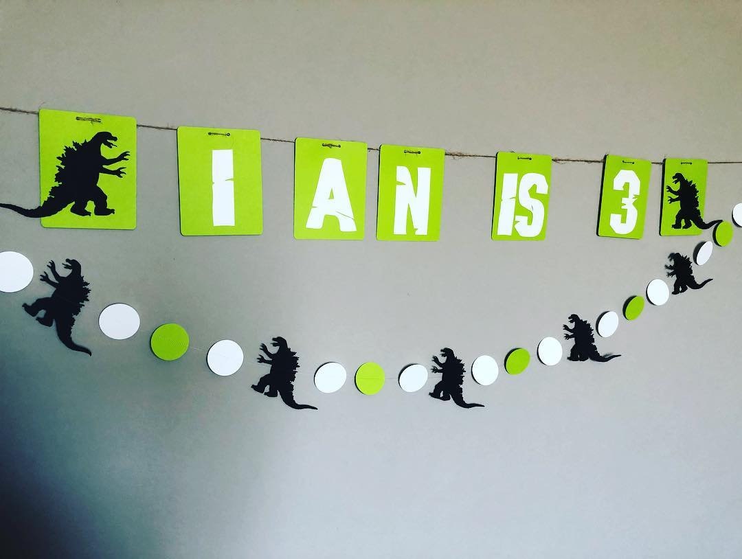 Godzilla Party Package - Banner & Garland - Any Color - Custom Wording ...