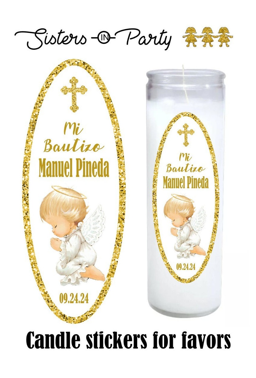 Baptism Angel Stickers / Favor Labels / Gold or Silver / Candle ...