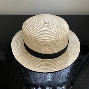 Straw Hat With Black Ribbon Trim - Etsy