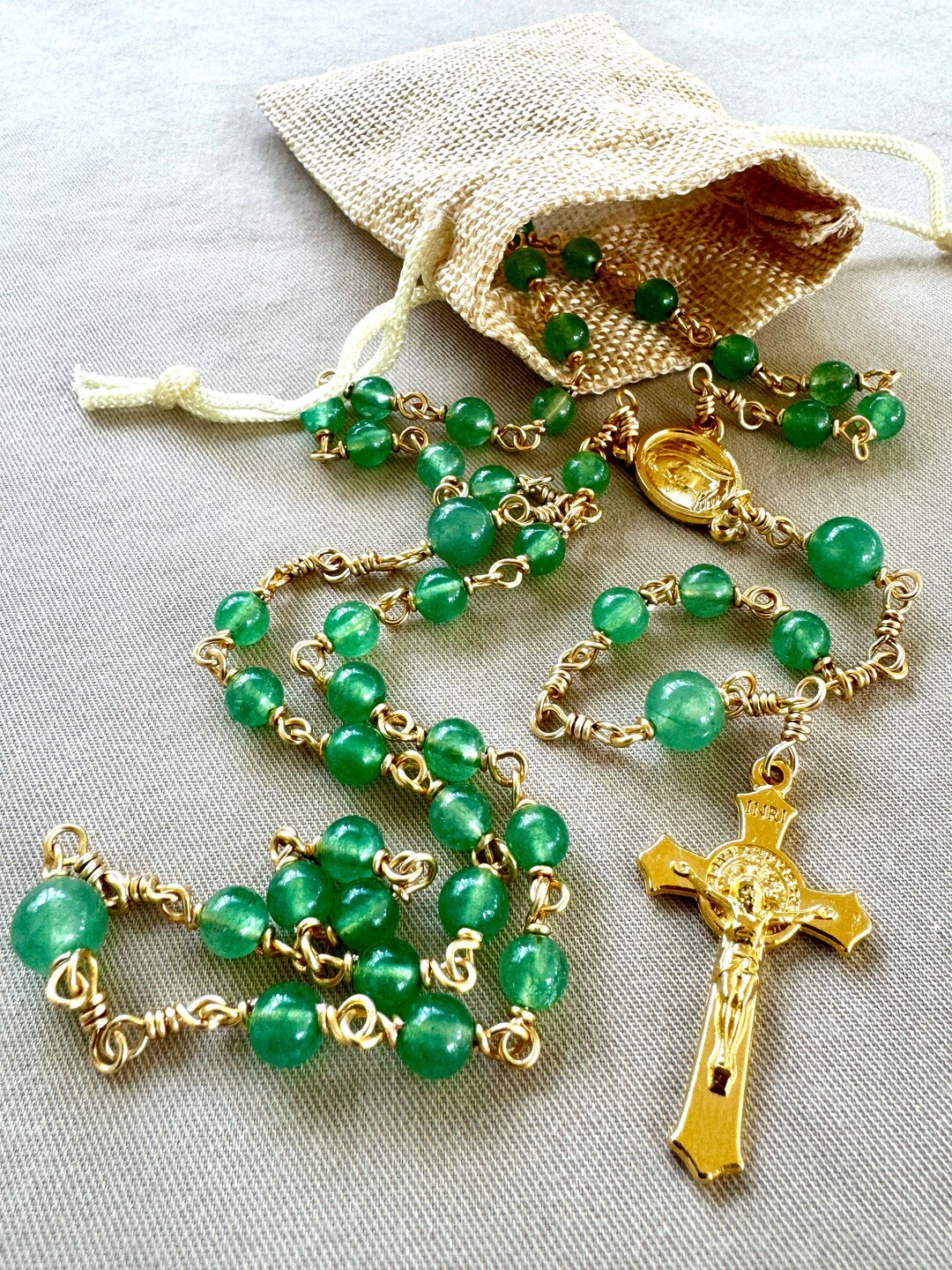 Green Stone Unbreakable Sturdy Wire Wrapped Wire Link Divine Mercy ...