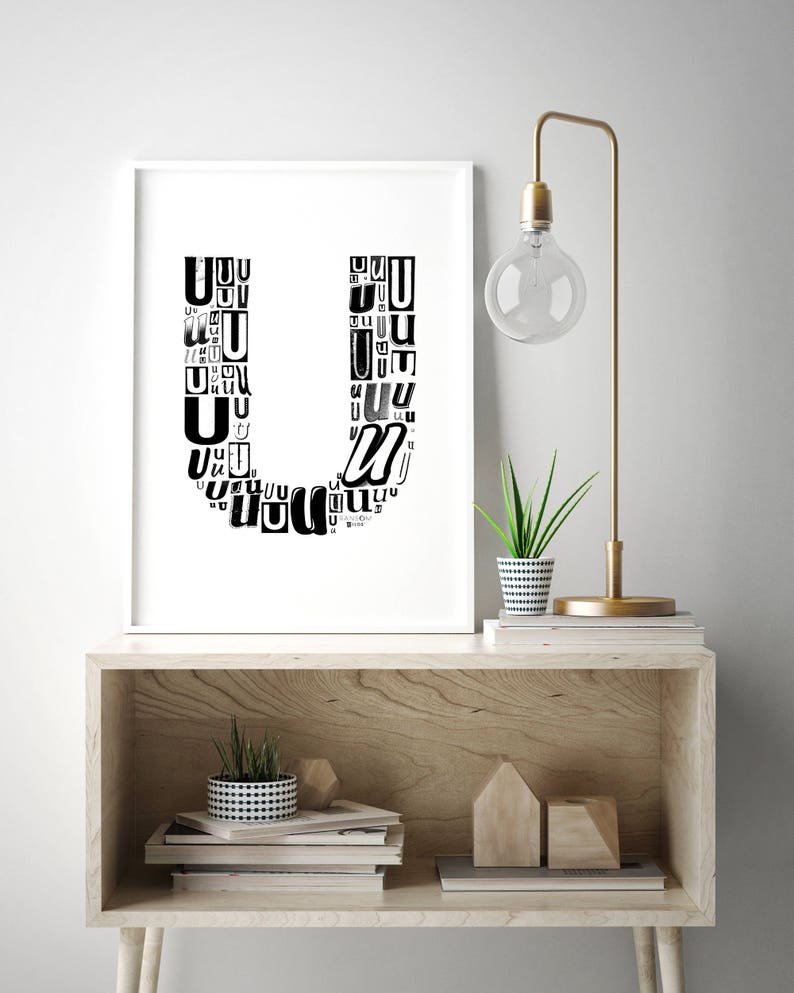 Typography Print, Letter U, Modern Wall Decor, Modern Wall Art, Black ...