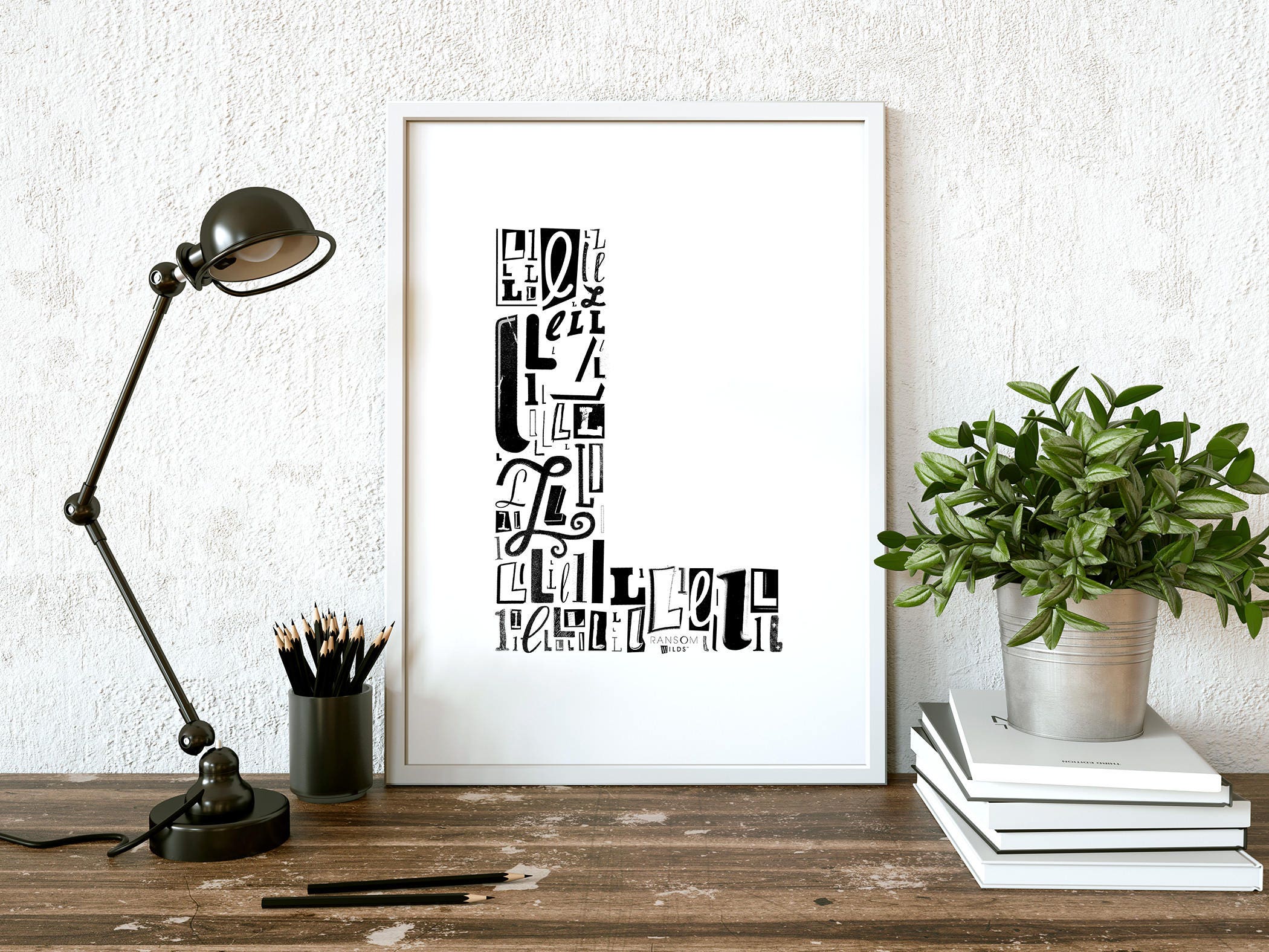 Letter L Print, Typography Print L, Black and White Typography, Black ...