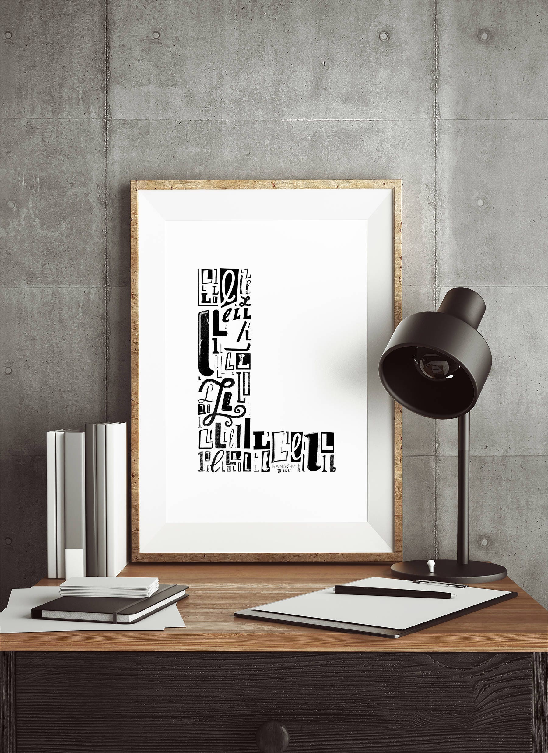 Letter L Print, Typography Print L, Black and White Typography, Black ...