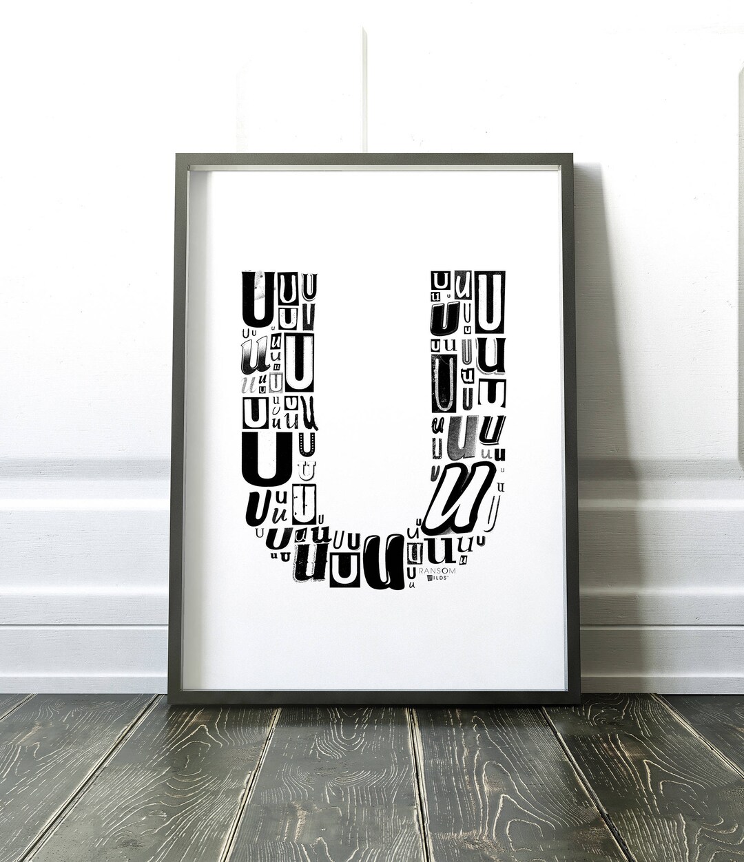Typography Print, Letter U, Modern Wall Decor, Modern Wall Art, Black ...
