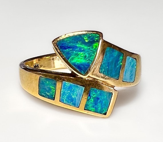 Retro Vintage 14k Australian Black Opal Arrow Crossover Ring - Etsy