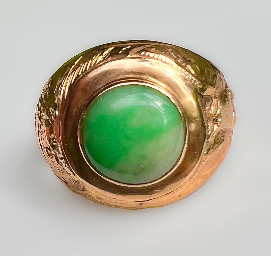 Victorian Chinese 14k Rose Gold 3.5 Ct Jadeite Dragon Phoenix Ring 8g ...
