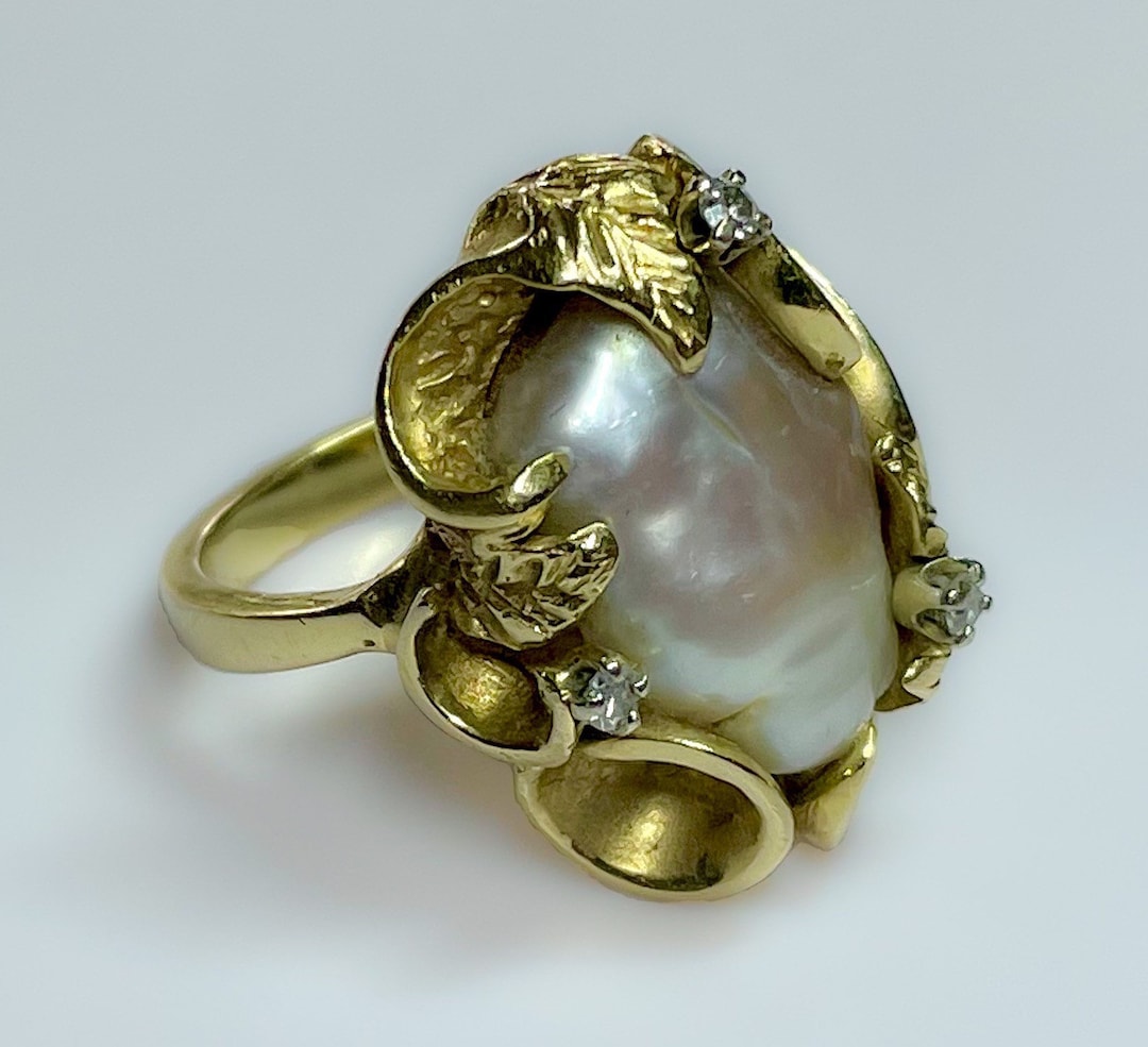 Elegant Art Nouveau 14k Baroque Pearl Diamond Ring 9.3g - Etsy