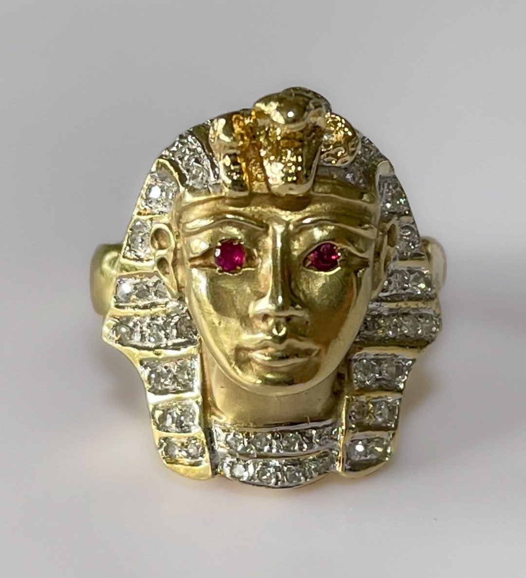 Vintage 1970s 14k King Tut Diamond Natural Ruby Statement Ring 8g - Etsy