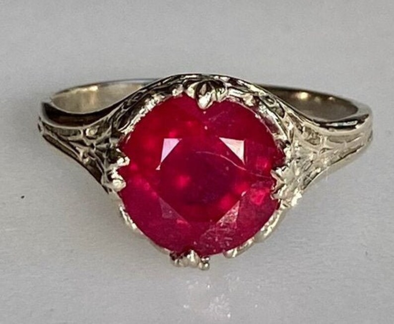 Art Deco 14k WG Natural 3.25 ct Red Ruby Ring 2g | Etsy